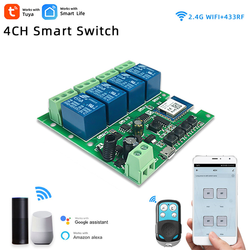 Jual Smart 4CH Wifi Motor Switch,DC 5V 12V 24V 32V,4 Channel Inching Relay,RF 433mhz Remote ...
