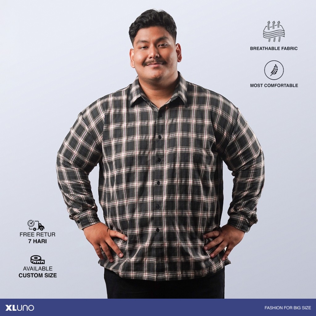 Jual XLUNO Alanno Flannel Brown Kemeja Flannel Pria Jumbo Big Size Lengan Panjang | Shopee Indonesia