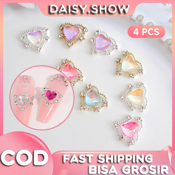 Jual 4Pcs/Set Hiasan Kuku Metal 3D Alloy Love Heart Shape Aurora ...