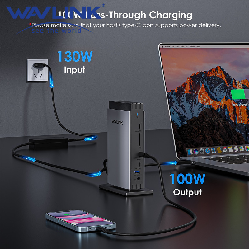 Jual WAVLINK 15 In 1Universal DisplayLink Docking Station 4K+Dual 2K ...