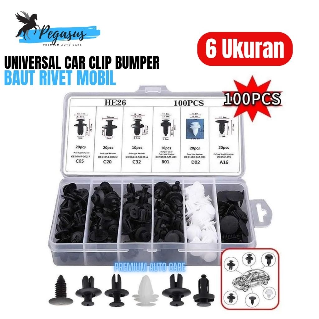 Jual [100PCS] Baut Rivet Mobil/Universal Klip Bumper Baut Body Plastik ...