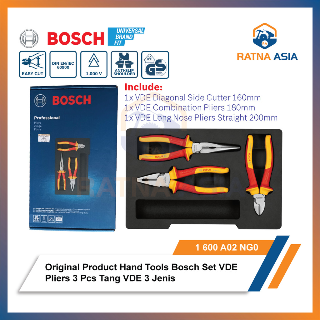 Jual Bosch VDE Pliers Set 3 Pcs 3 Jenis Tang Listrik VDE Professional | Shopee Indonesia