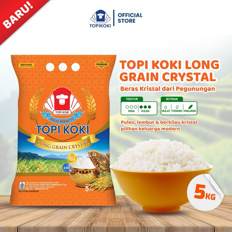 Jual Topi Koki Long Grain Crystal 5 kg – Beras Kristal dari Pegunungan, Pulen, Lembut ...