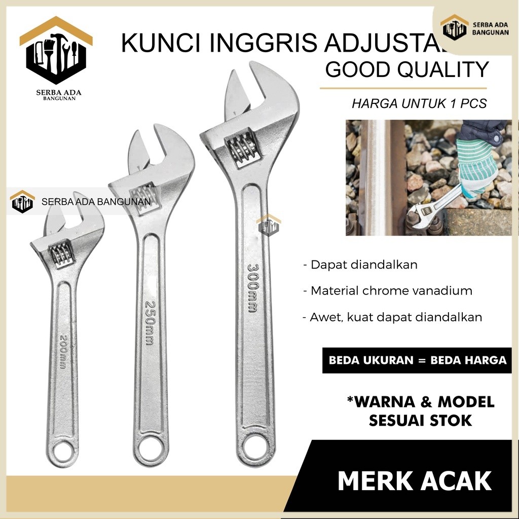 Jual SAB KUNCI INGGRIS Adjustable Wrench ukuran 8" inch 10" Inch 12 ...