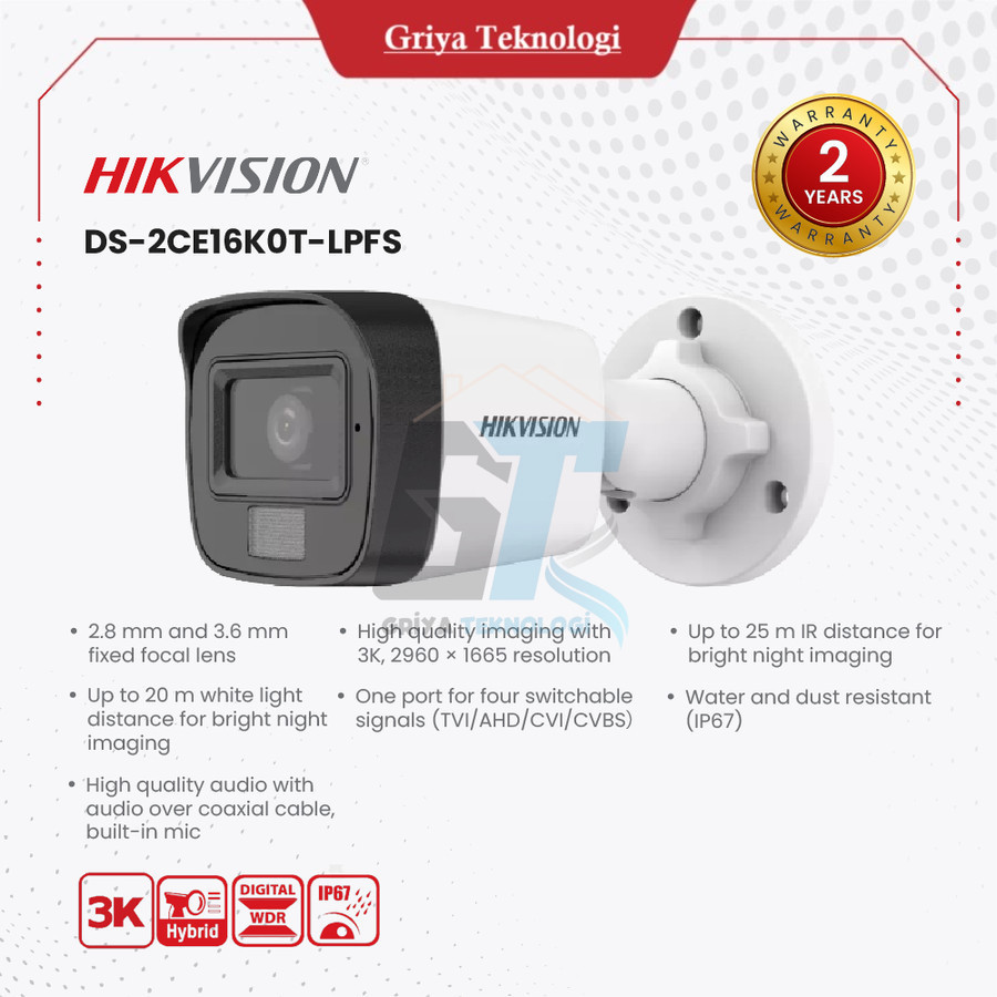 Jual CCTV Hikvision DS-2CE16K0T-LPFS 5MP Analog Outdoor Smart Light Audio | Shopee Indonesia