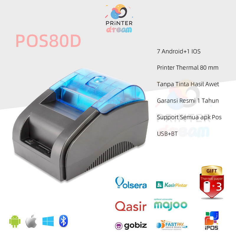 Jual Printer Thermal Bluetooth 80MM CETAK RESI DARI SUPPORT MOKA GOBIZ ...