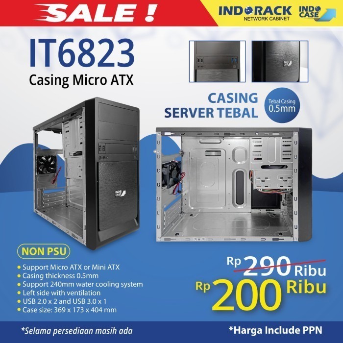 Jual INDOCASE CASING TOWER IT6823 MICRO MINI FOR PC,SERVER CASING TEBAL ...