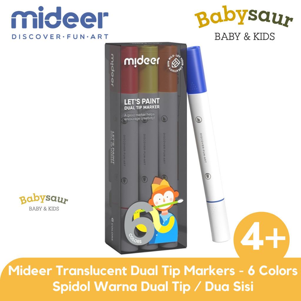 Jual Mideer Washable Marker Translucent Dual Tip 6 Colors Markers ...