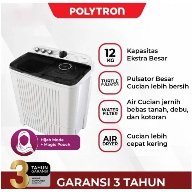 Jual Mesin Cuci Polytron PWM 1203 / PWM1203 Mesin Cuci 2 Tabung 12Kg ...