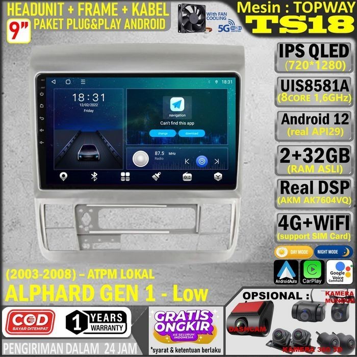 Jual Paket Headunit Android 9 inch + Frame + Soket PNP Toyota Alphard ...