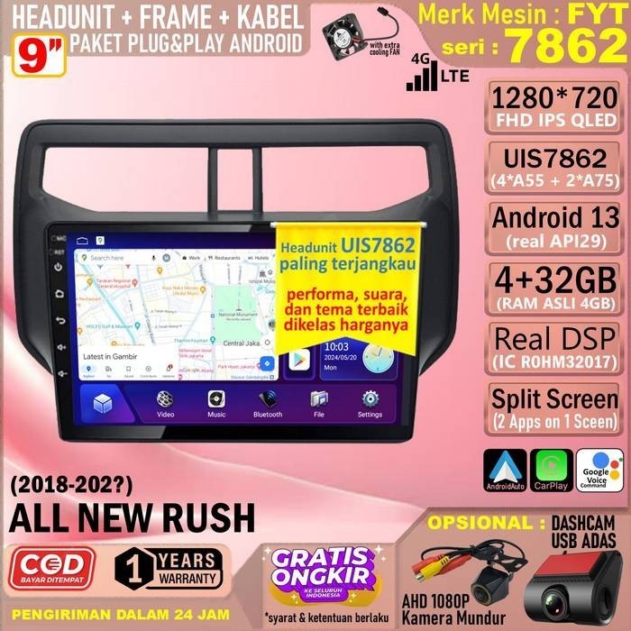 Jual Paket Headunit Android 9 inch + Frame + Soket PNP Toyota All New Rush 2018 FYT 7862 UIS7862 ...