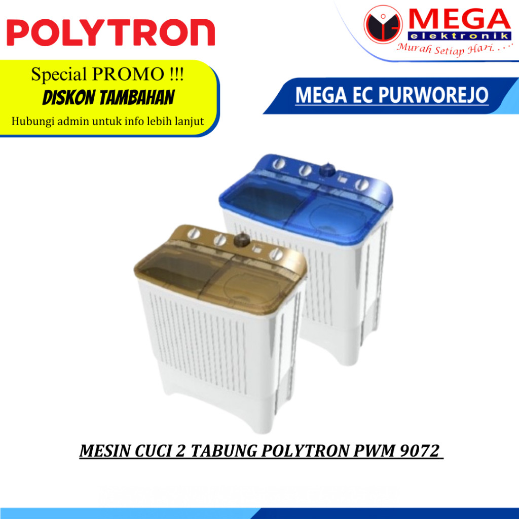 Jual mesin cuci polytron pwm 9072 mesin cuci 2 tabung kapasitas 9 kg ...