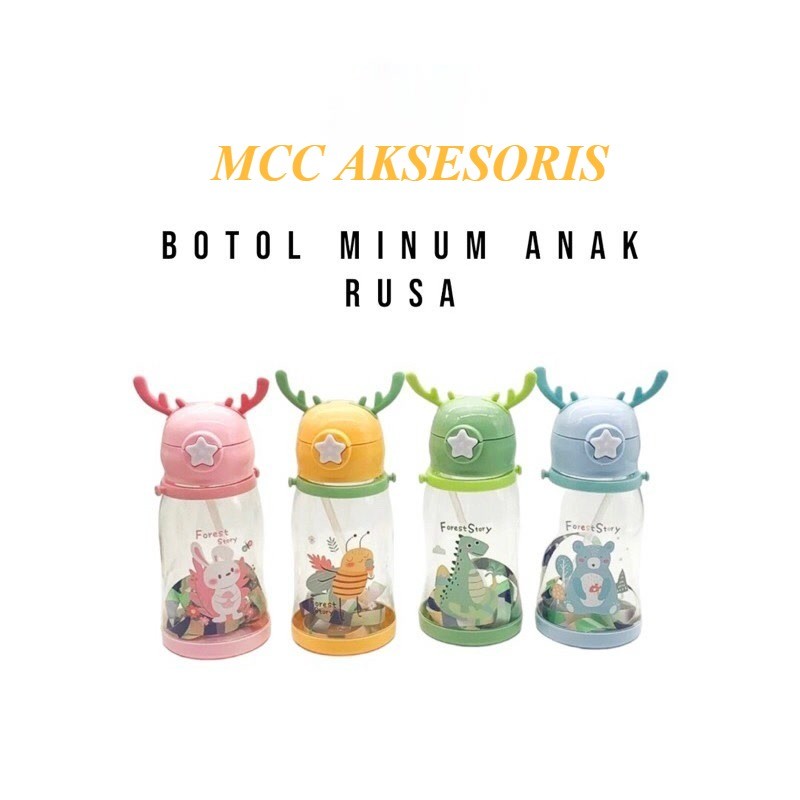 Jual MCC Botol Air Minum Anak Plastik Sedotan 610ml Model Tanduk Rusa Lucu | Botol Minum Sekolah ...