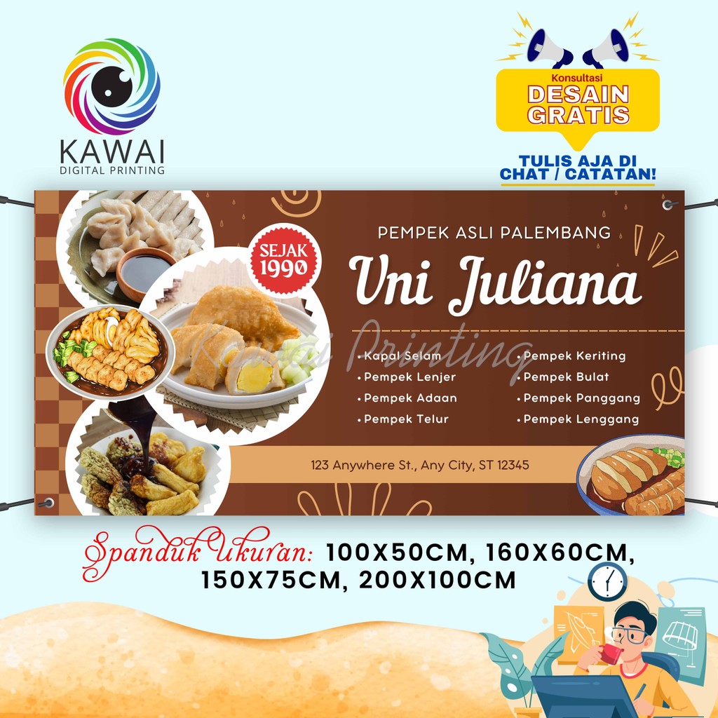 Jual SPANDUK / BANNER Pempek Palembang Coklat Free Desain | Shopee ...
