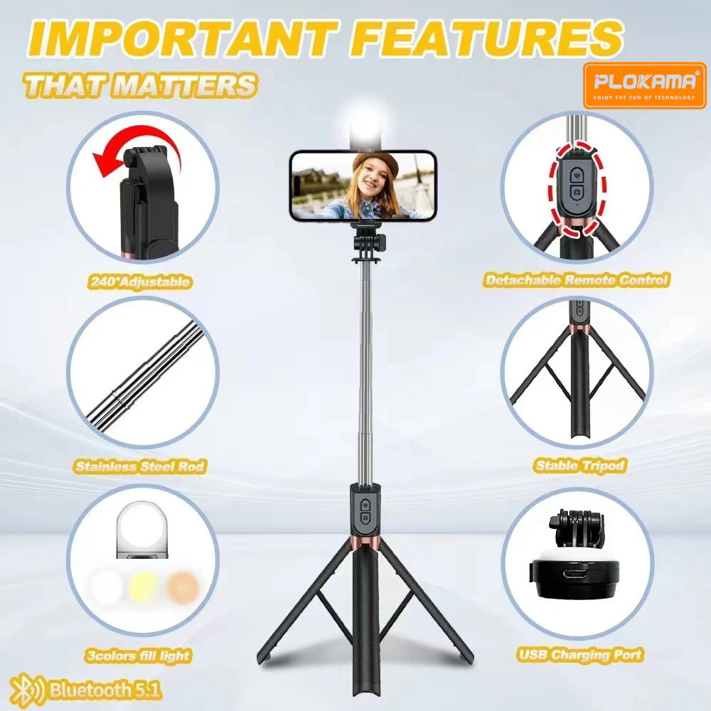 Jual Plokama K9 LED Tongsis Tripod Bluetooth Selfie Stick 4 in 1 Led 1. ...