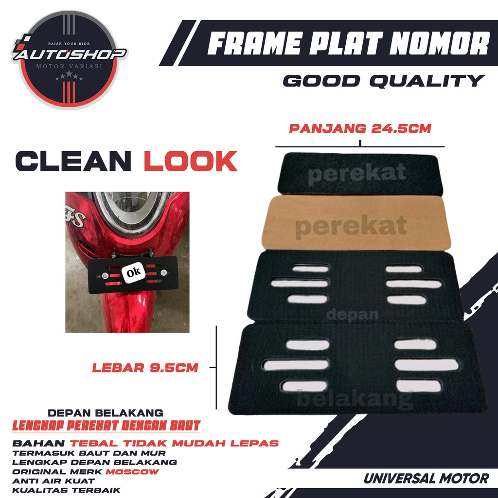 Jual Frame Plat Motor Bingkai Plat Nomer CLEAN LOOK Premium: Lengkap 1 ...