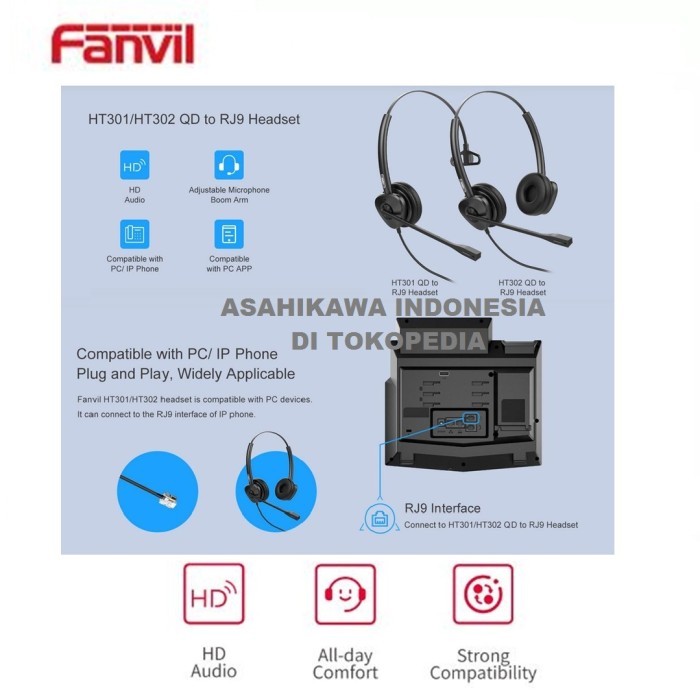 Jual Fanvil Call Center Headset For IP Phone With RJ9 Cord Jack - HT301 ...