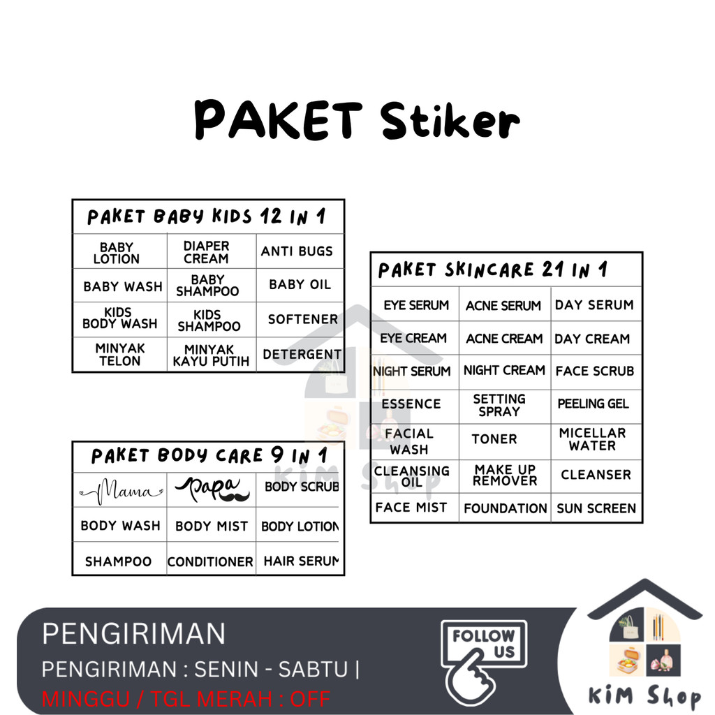 Jual KIM SHOP Paket Label Sticker Botol Wadah Stiker Skincare Makeup ...
