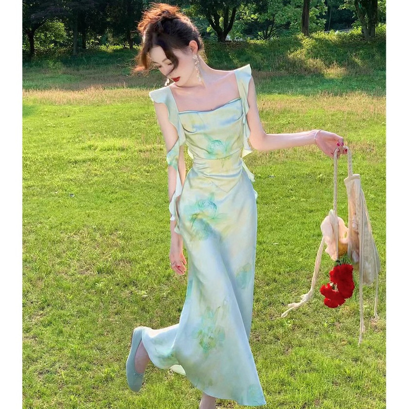 Jual EMITA BLOOM baju long dress hijau sage pantai press body import ...