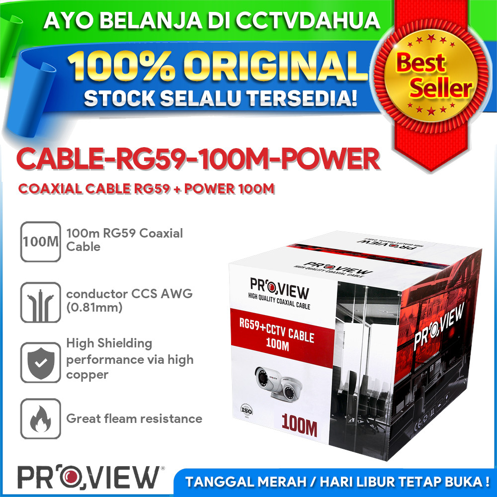 Jual PROVIEW CABLE-RG59-100M-POWER COAXIAL CABLE RG59 + POWER 100M ...