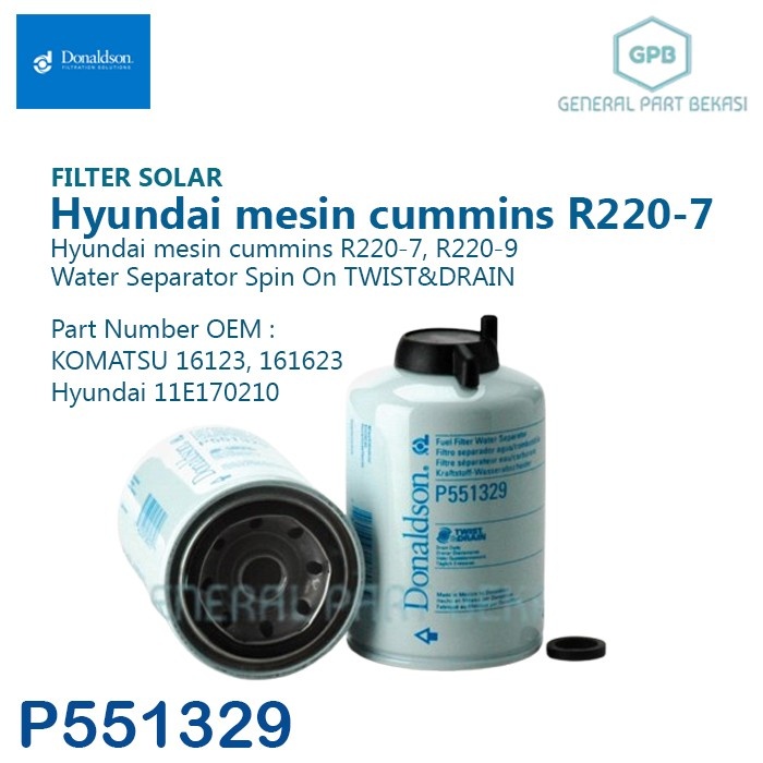 Jual Filter Solar Hyundai mesin cummins R220-7, R220-9 Donaldson ...