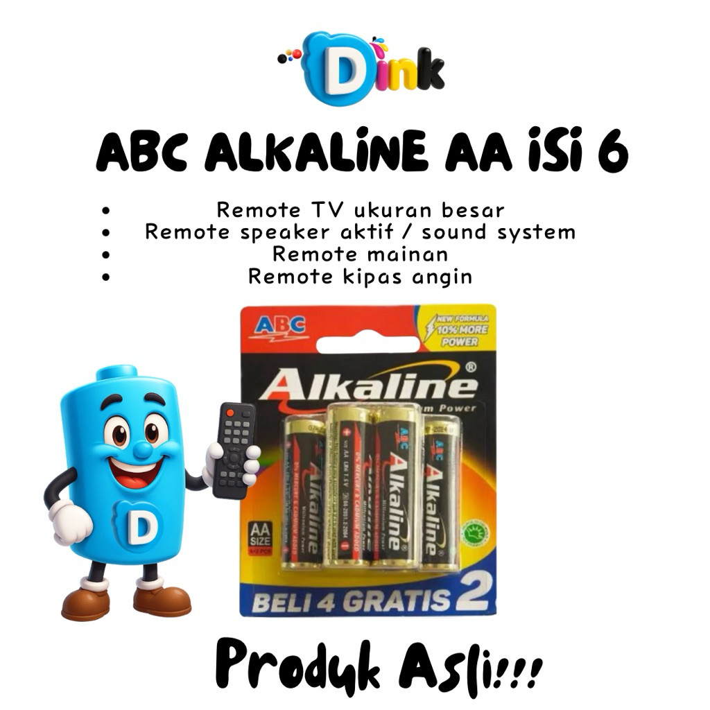 Jual Baterai ABC alkaline AA/A2 Isi 6 Batre baterei batrai jam dinding ...