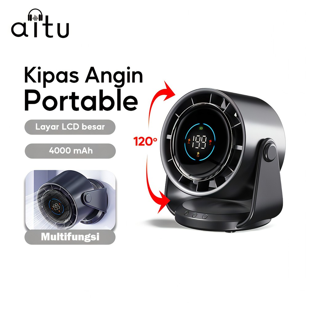 Jual Aitu AF06 Kipas Portable Mini Desktop 4000mAh Mini Fan LED Display ...