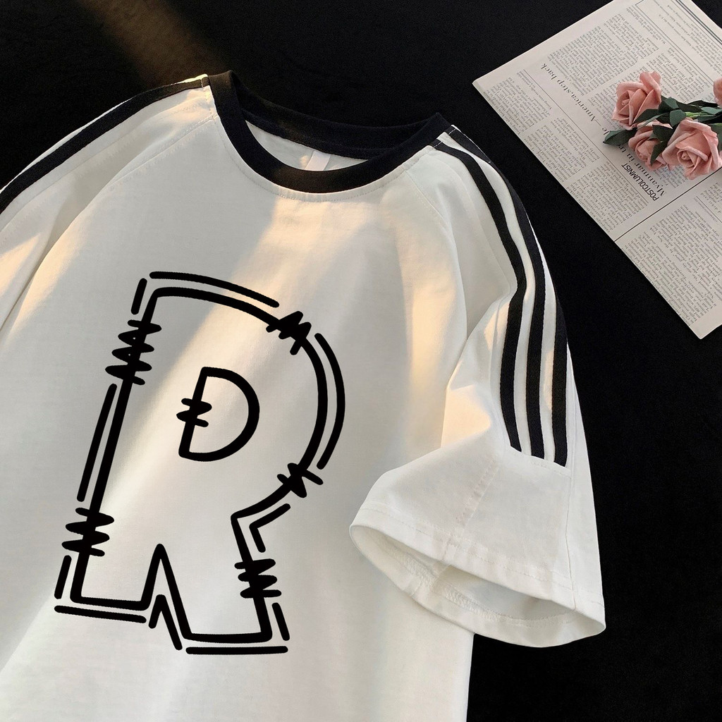 Jual Po floret Kaos Wanita Kekinian Lengan Pendek Trendy Letter R Print ...