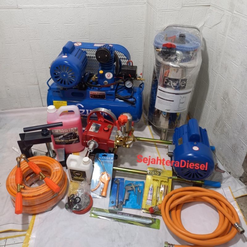 Jual Paket Komplit Usaha Steam Cuci Listrik Motor Mobil Salju 20L Kompresor 1/4HP Shampoo Semir ...