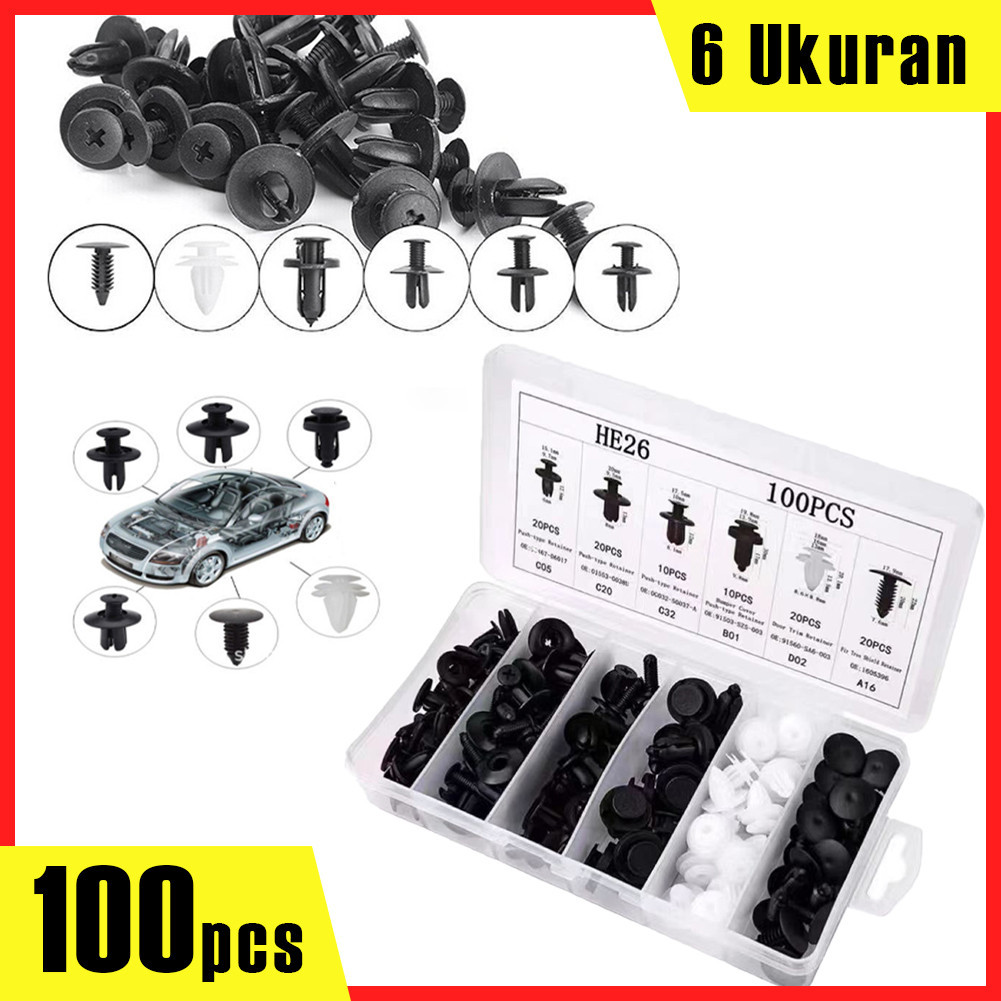 Jual Baut Rivet Mobil 100pcs Klip Baut Bumper Bemper Guard Kancing Body ...