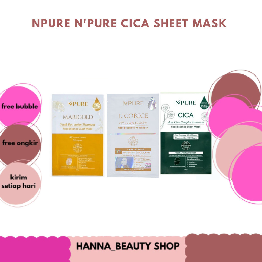 Jual NPURE SHEET MASK CICA/LICORICE/MARIGOLD | Shopee Indonesia