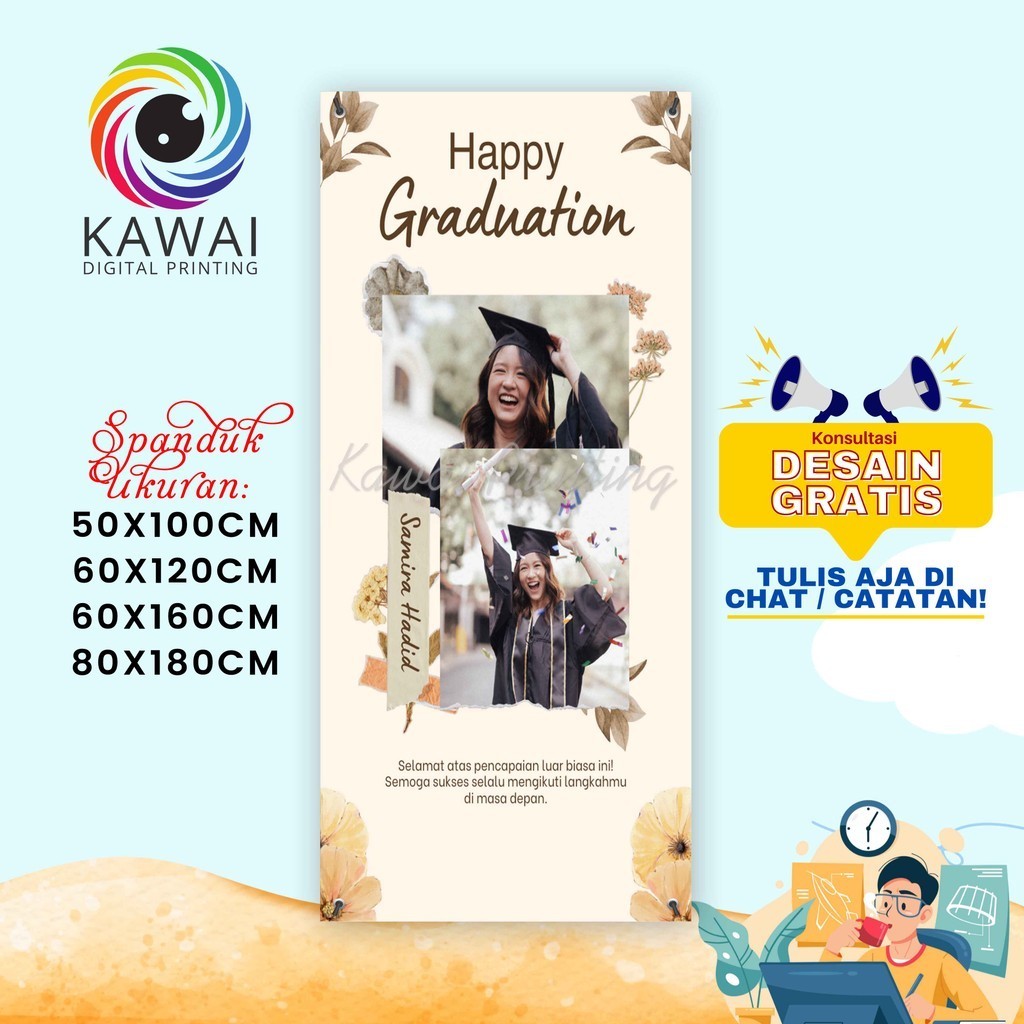 Jual Spanduk Banner MMT Happy Graduation Selamat Wisuda Perayaan Cream ...