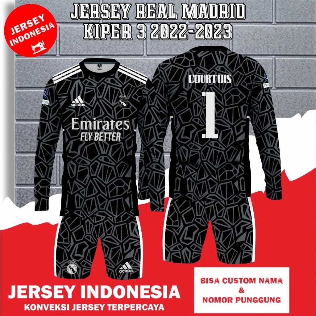 Jual Jersey Kiper Real Madrid 2022-2023 Hitam Lengan Panjang : Setelan ...
