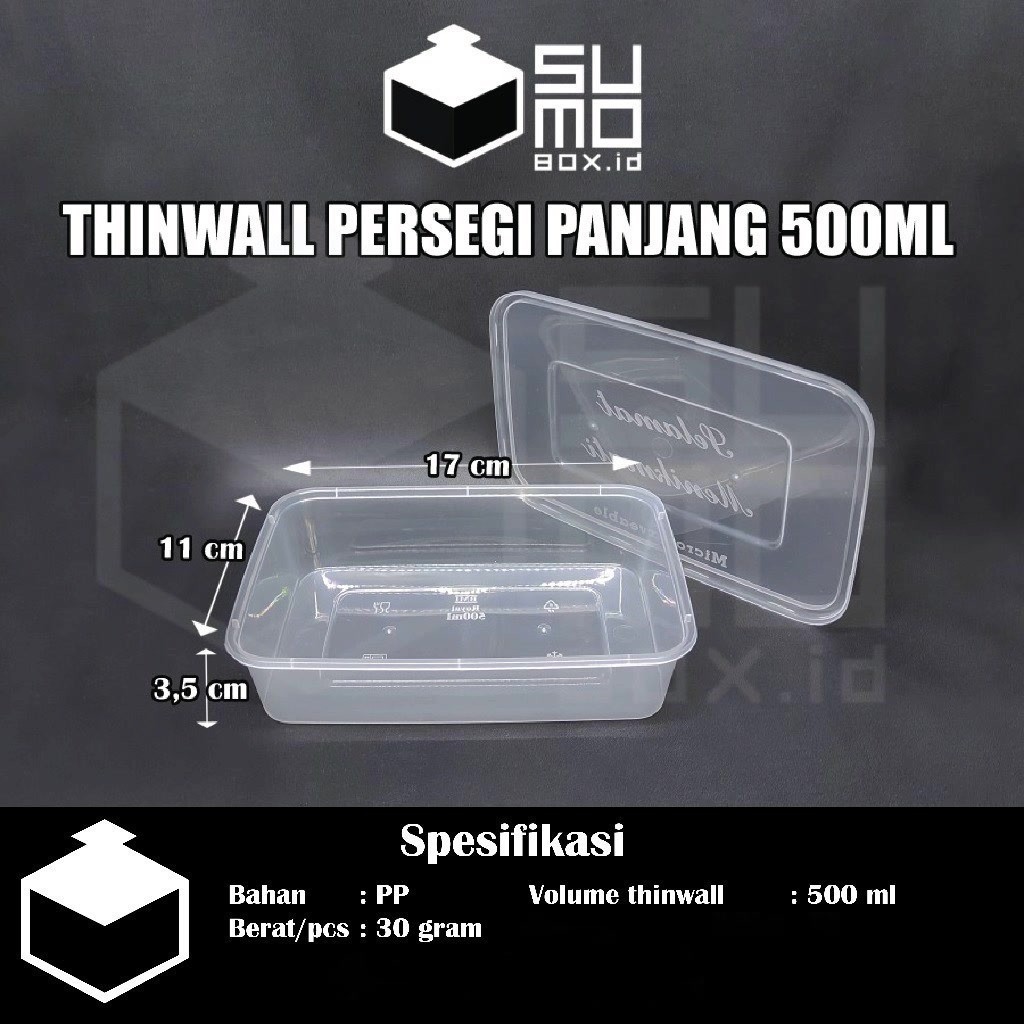 Jual [EJC] ISI 25PCS Thinwall PERSEGI PANJANG 500ml + Tutup / Kotak Makan Plastik 500 ml SUMOBOX ...