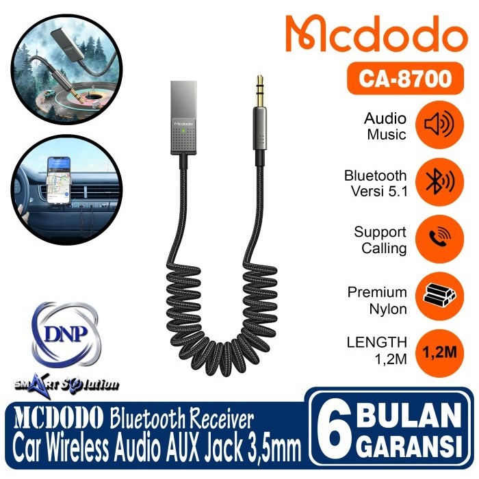 Jual MCDODO CA-8700 Car Wireless Bluetooth Receiver BT 5.1 USB To Aux 3 ...