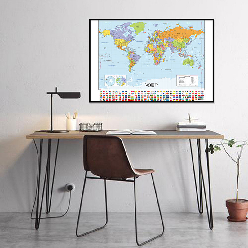 Jual The World Map with Country Flags Wall Art Poster Canvas Painting ...