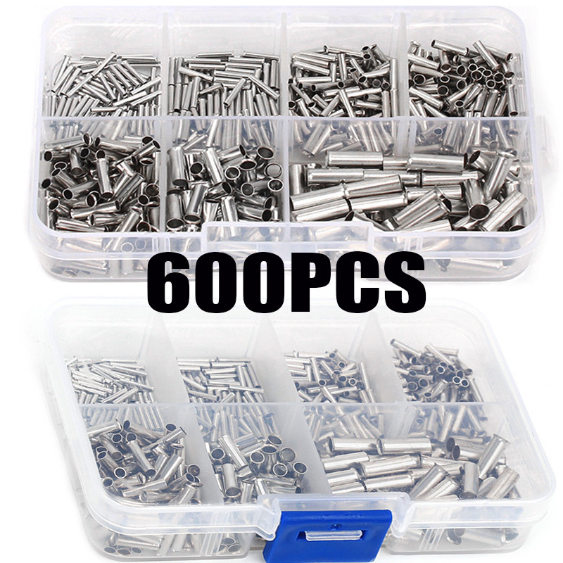 Jual 600pcs Uninsulated Butt Connector Non-Insulated Wire Ferrules ...
