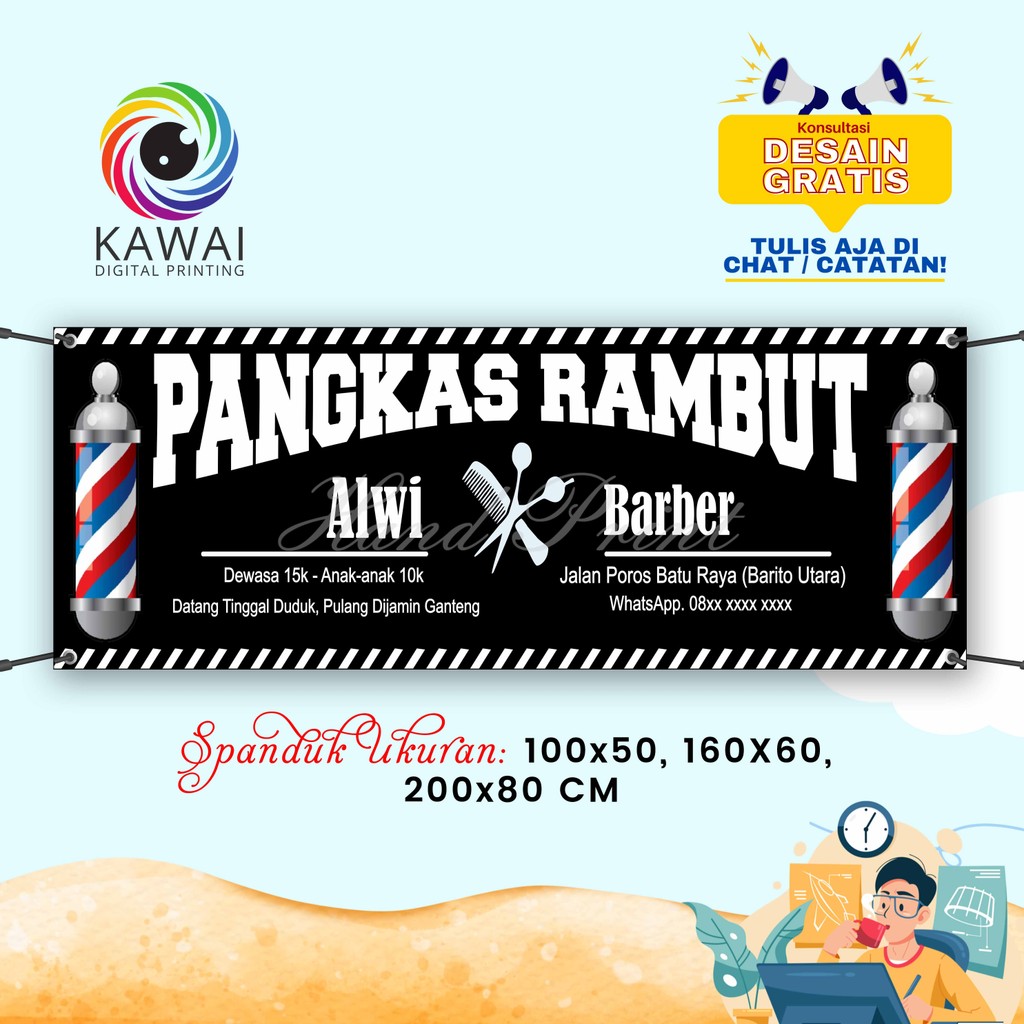 Jual SPANDUK / BANNER Pangkas Rambut Hitam Kece Free Desain | Shopee ...