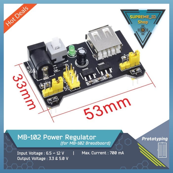 Jual DN99 MB-102 Breadboard Power Regulator Module | 3.3V 5V | Arduino ...