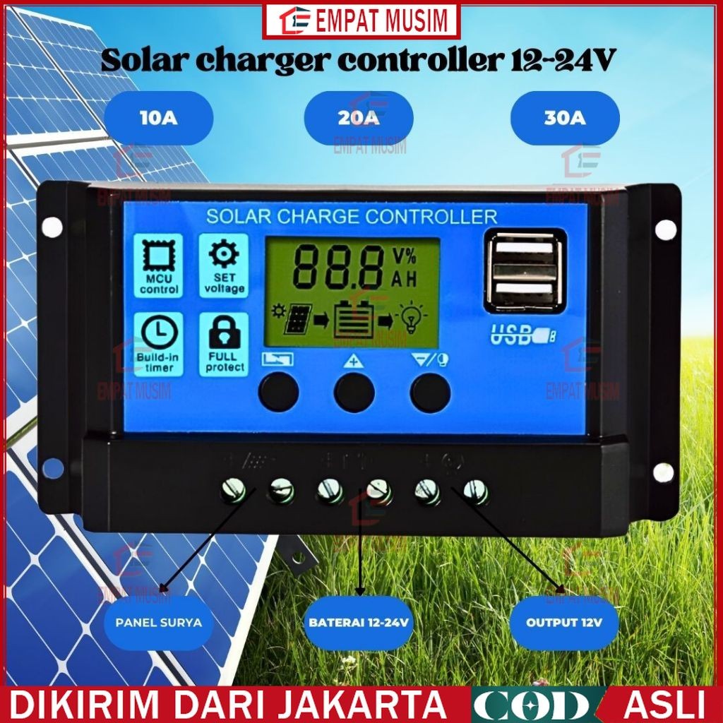 Jual Solar Charger Controller 10A 20A dan 30A LCD LED Display Solar Cell PWM 12V-24V Dual USB ...
