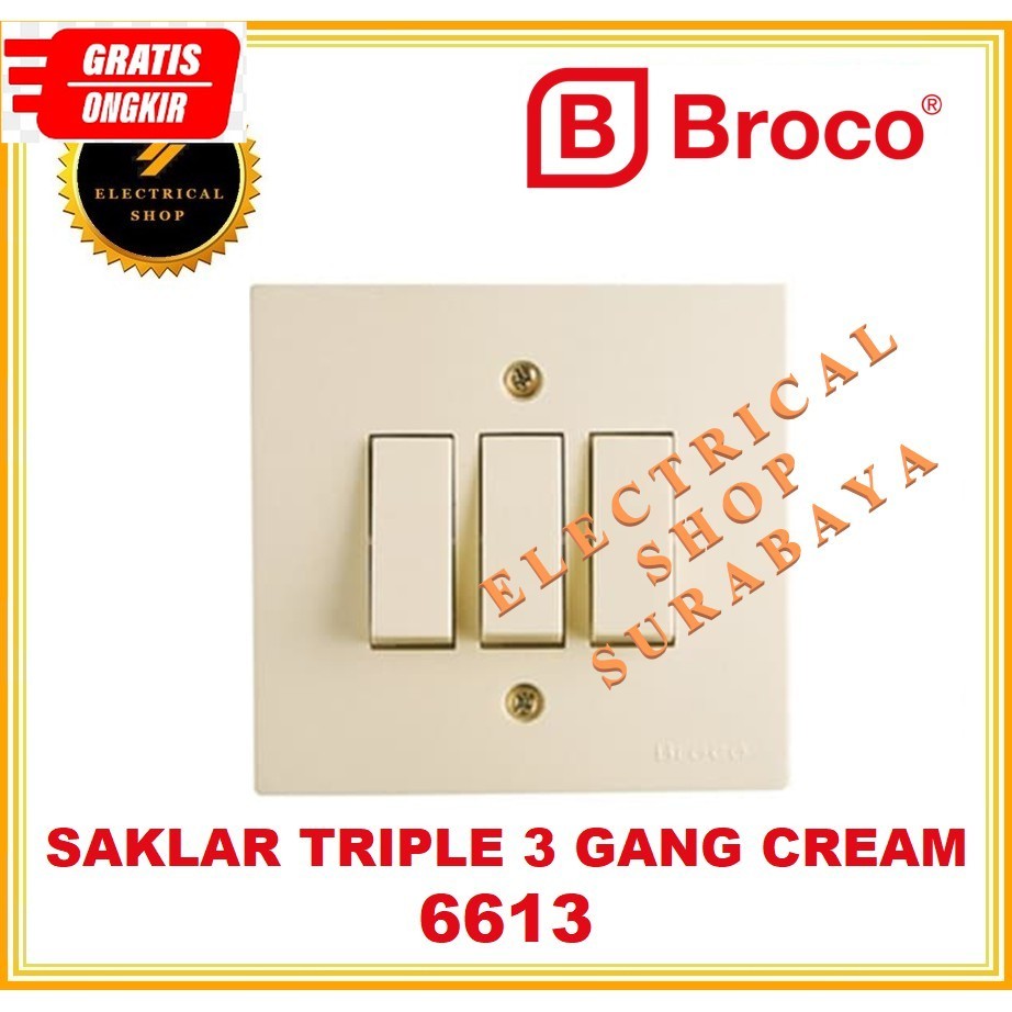 Jual BROCO IB SAKLAR 3 GANG CREAM 6613 (HARGA GROSIR) TRIPLE SWITCH ...
