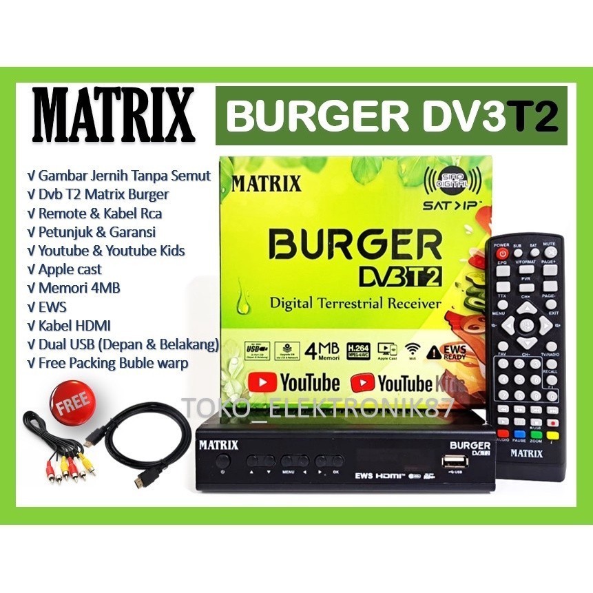 Jual Set Top Box Matrix BURGER DV3 T2 Setopbox Tv Digital (DUS HIJAU) Receiver ( BUTAMI OFFICIAL ...
