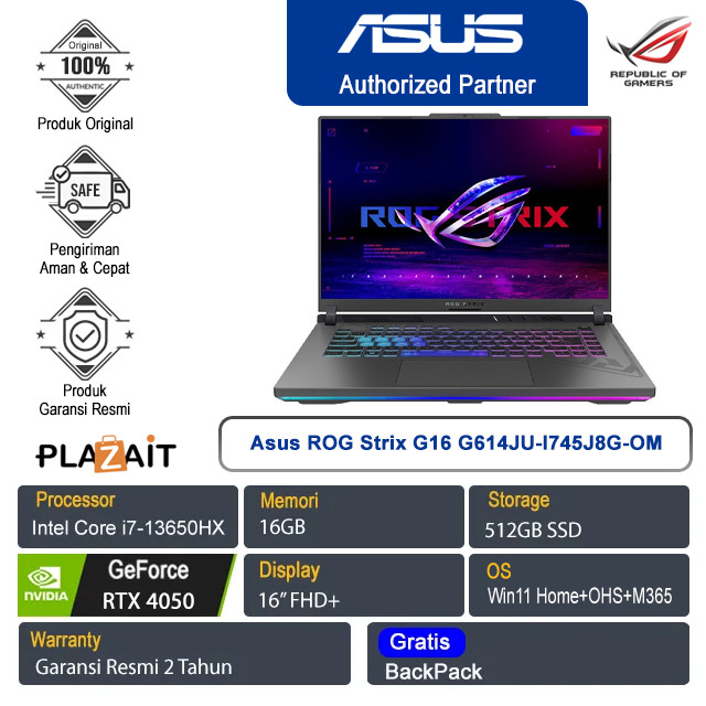 Jual Asus ROG Strix G16 G614JU-I745J8G-OM /Intel Core i7-13650HX/16GB ...