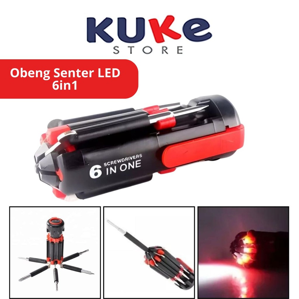 Jual Obeng Senter Set 6 In 1 Multifungsi Screwdriver Tool Kit With LED ...