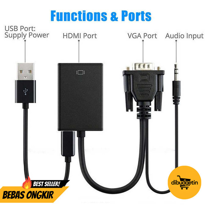 Jual Kabel Adapter Converter VGA Male ke HDMI 1080P dengan Audio ...