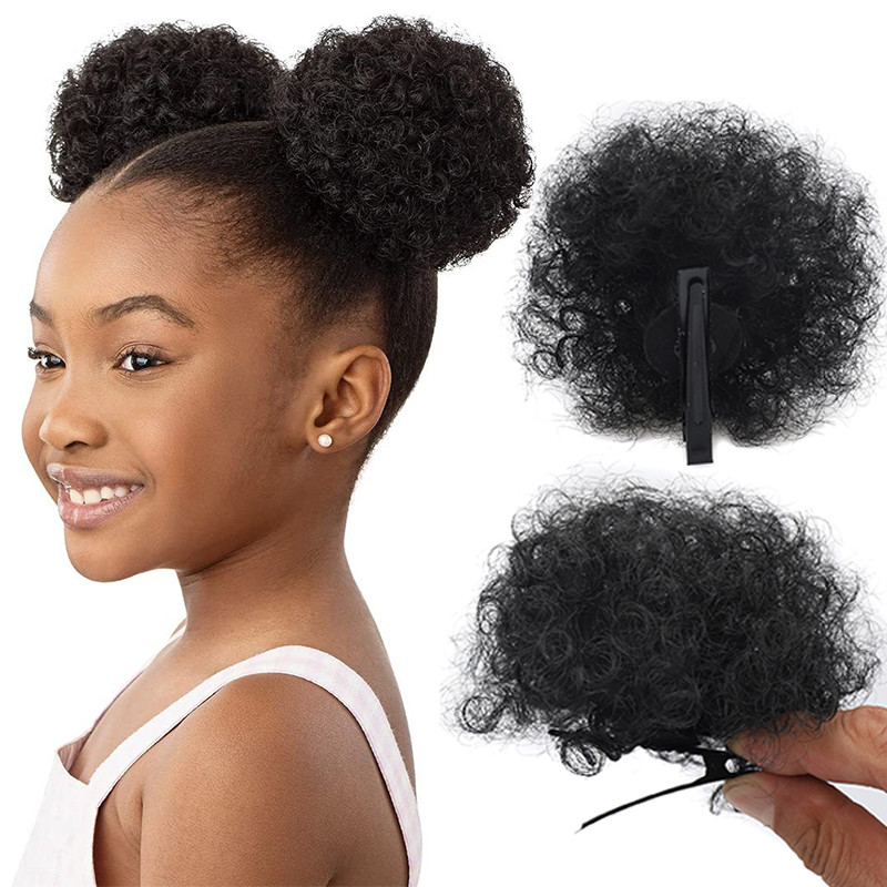 Jual Afro Puffs Clip On Synthetic Ponytail Extension Black Afro Puff ...