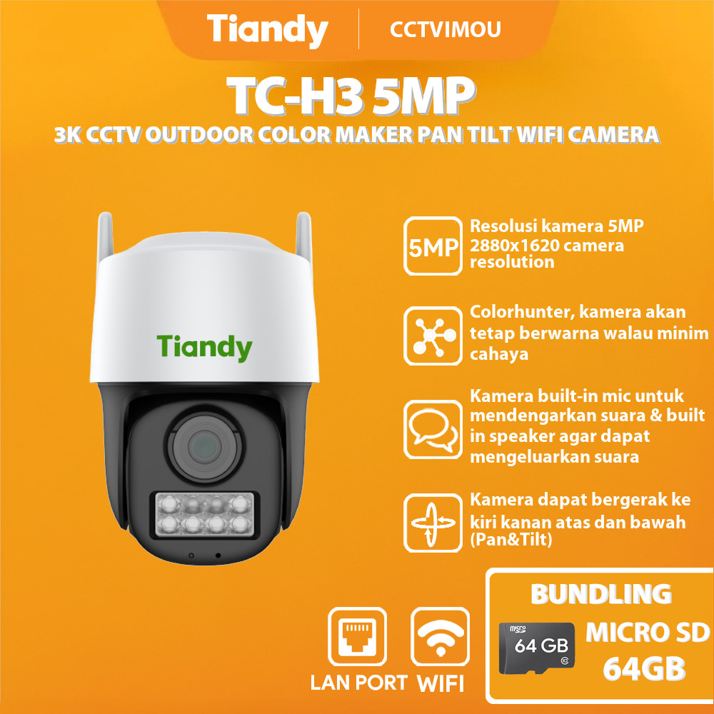 Jual TIANDY TC-H3 5MP 3K CCTV OUTDOOR COLOR MAKER PAN TILT WIFI CAMERA ...