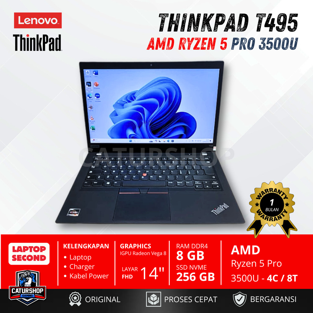 Jual Laptop Lenovo Thinkpad T495 AMD Ryzen 5 Pro 3500U | RAM 8GB | SSD ...