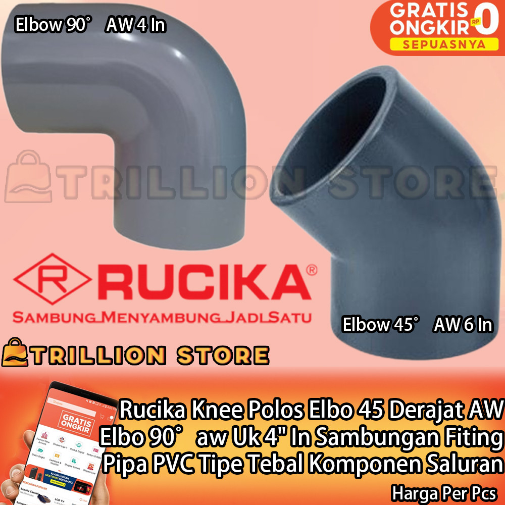 Jual Rucika Elbow Pipa PVC Knee 45 Derajat AW Ukuran 6" Inchi Inch Inc Merk Merek Ruchika Elbo ...