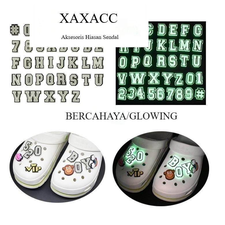 Jual AHG-001 Pin Sandal Bercahaya Bentuk Angka Huruf Glowing in The ...